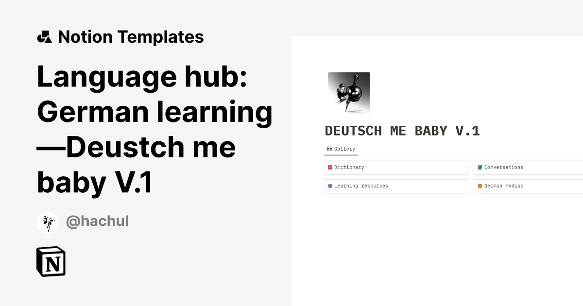 Language hub: German learning—Deustch me baby V.1 Template | Notion ...