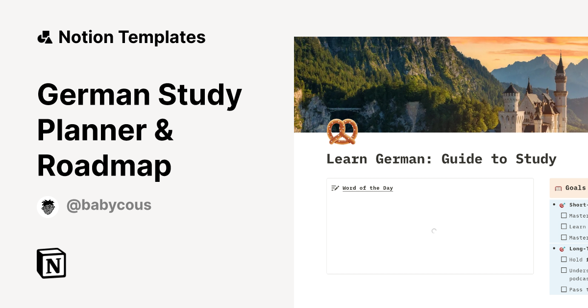 German Study Planner & Roadmap Template by babycous | Notion Marketplace