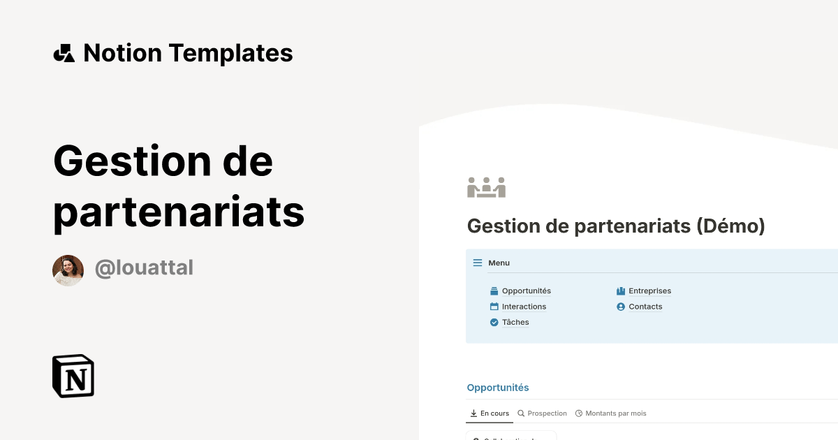 Gestion de partenariats Template by Lou Attal Studio | Notion Marketplace