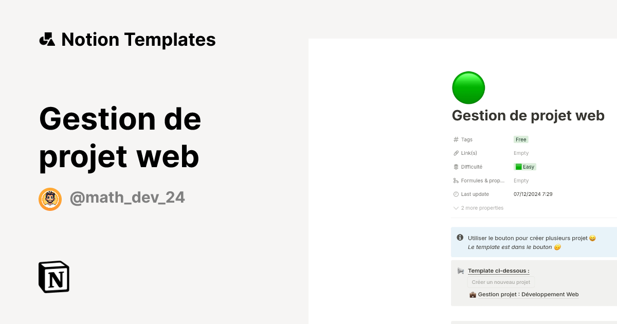 Gestion de projet web Template by Math-dev | Notion Marketplace