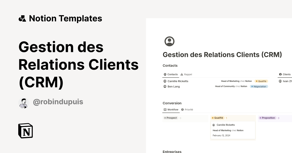 Gestion des Relations Clients (CRM) Template | Notion Marketplace