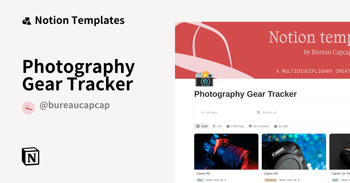 Photography Gear Tracker Template by Bureau Capcap | Notion Marketplace