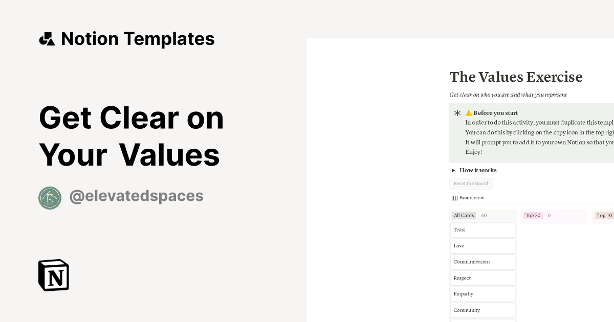 Get Clear on Your Values Template | Notion Marketplace