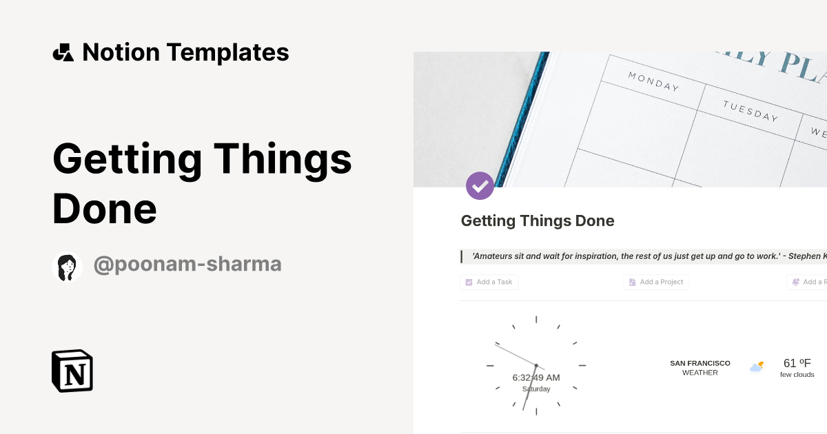 Getting Things Done Template by Poonam Sharma | Notion Marketplace