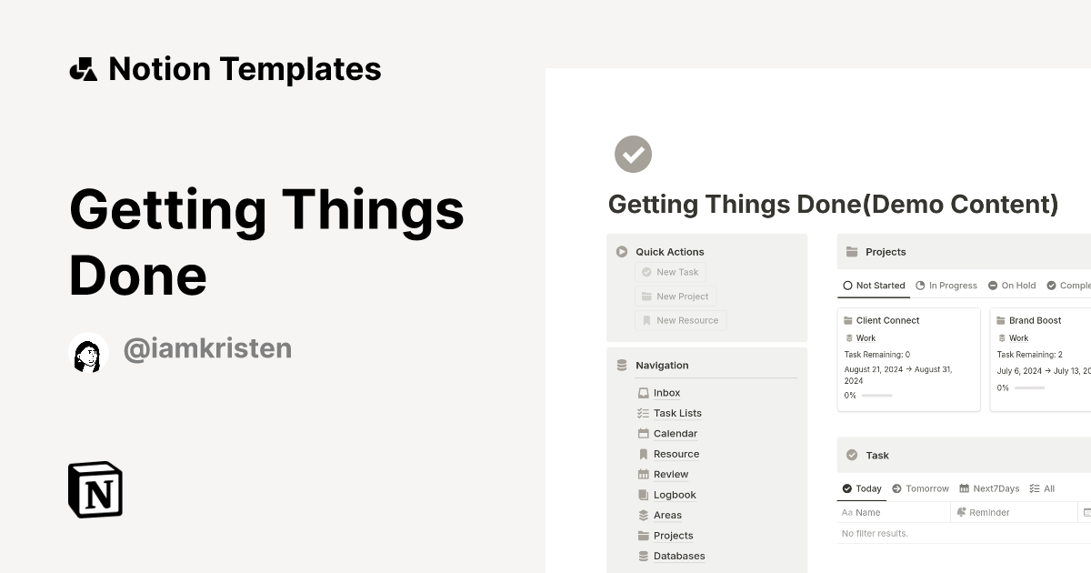 Getting Things Done Template by Kristen | Notion Marketplace