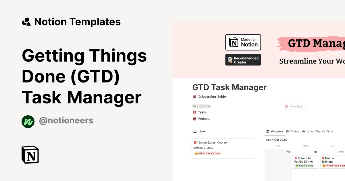 Getting Things Done (GTD) Task Manager Template by Notioneers | Notion ...