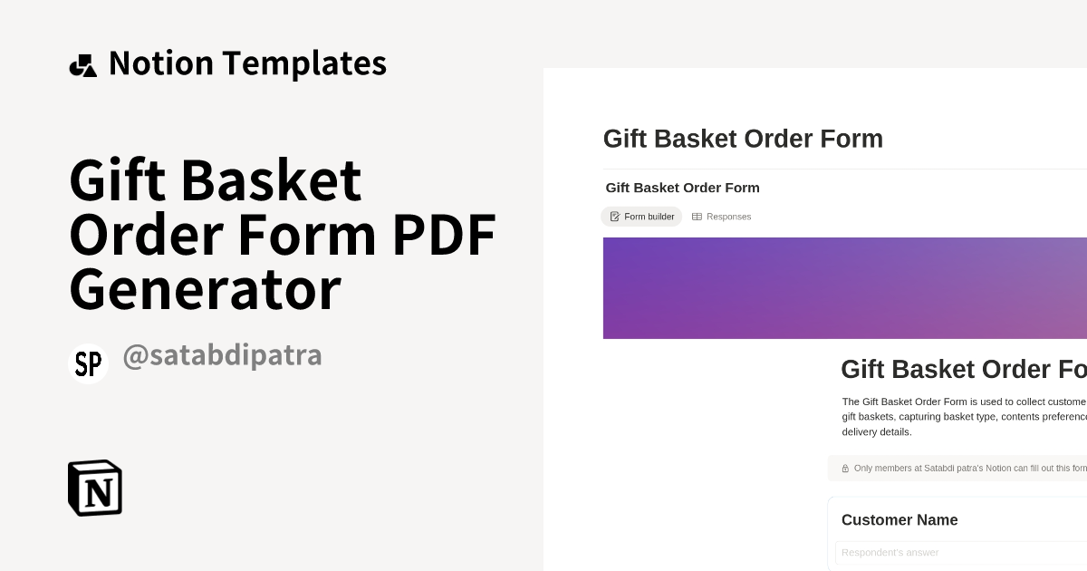 Gift Basket Order Form PDF Generator Template | Notion Marketplace