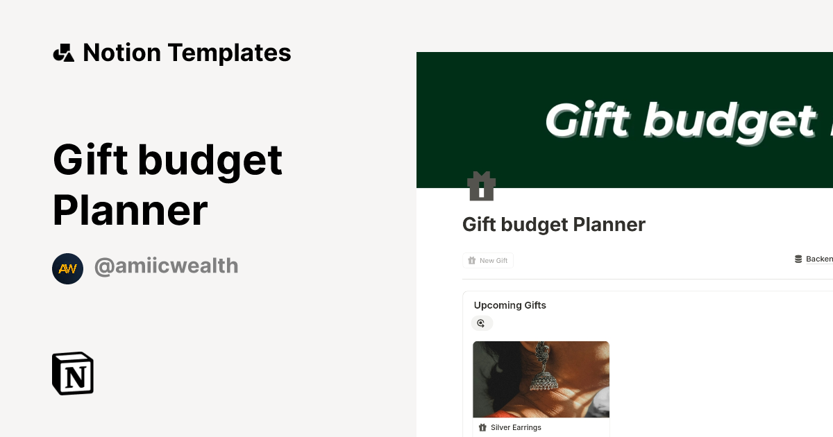 Gift budget Planner Template by AMIIC Wealth | Notion Marketplace