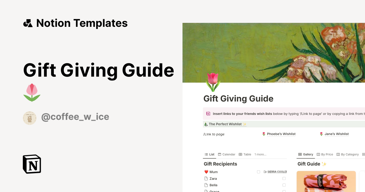 Gift Giving Guide 🌷 Template | Notion Marketplace