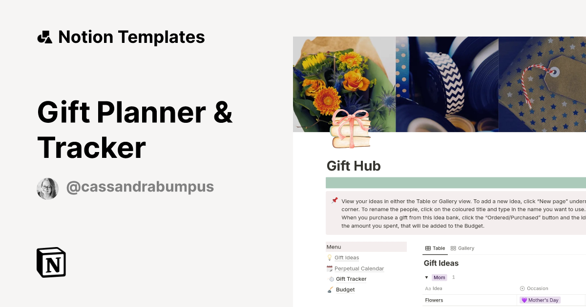 Gift Planner & Tracker Template | Notion Marketplace