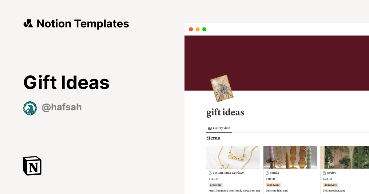 Gift Ideas Template by Hafsah I | Notion Marketplace