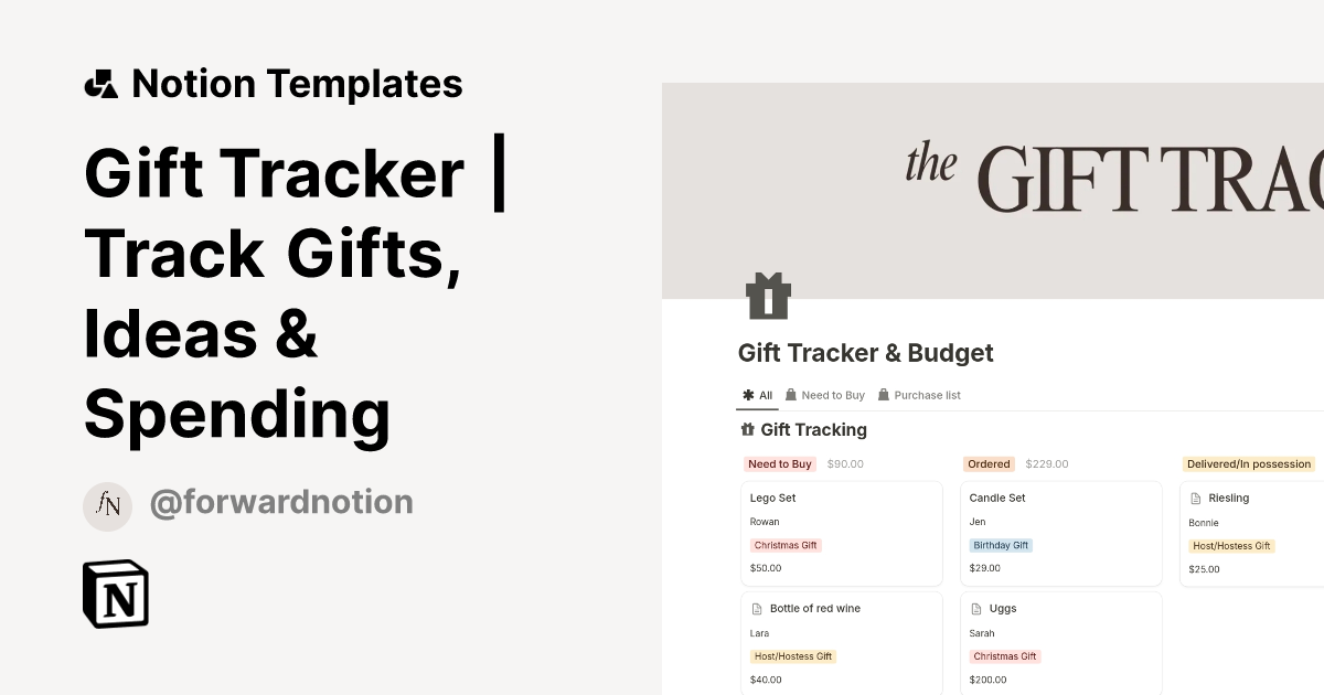 Gift Tracker | Track Gifts, Ideas & Spending Template | Notion Marketplace