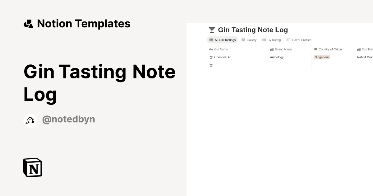 Gin Tasting Note Log Template by Noted by N | Notion Marketplace