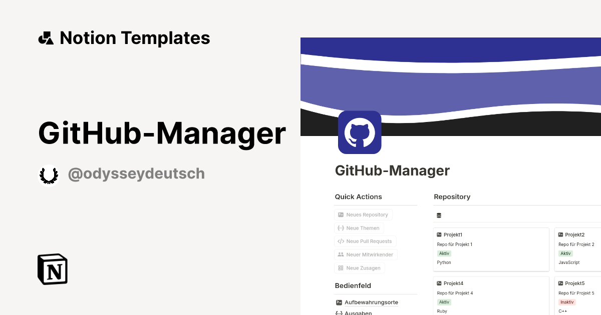 GitHub-Manager Template by Odyssey | Notion Marketplace