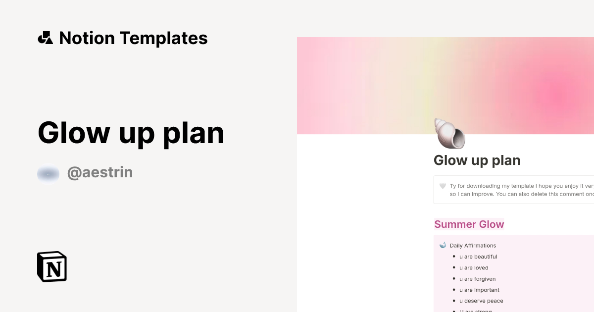 Glow up plan Template | Notion Marketplace