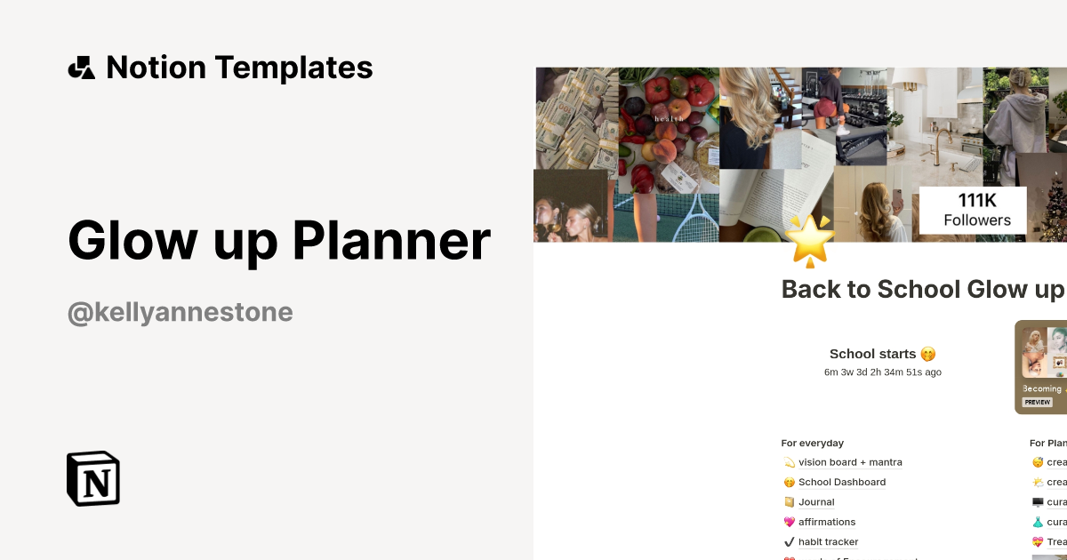 Glow up Planner Template by Kelly | Notion Marketplace