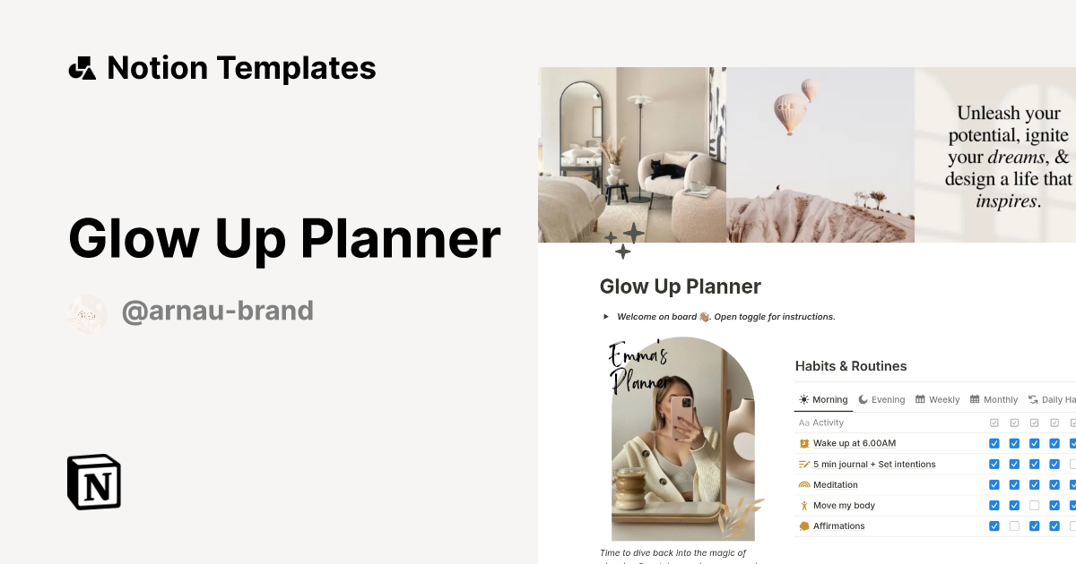 Glow Up Planner Template | Notion Marketplace