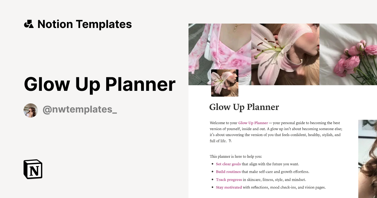 Glow Up Planner Template | Notion Marketplace