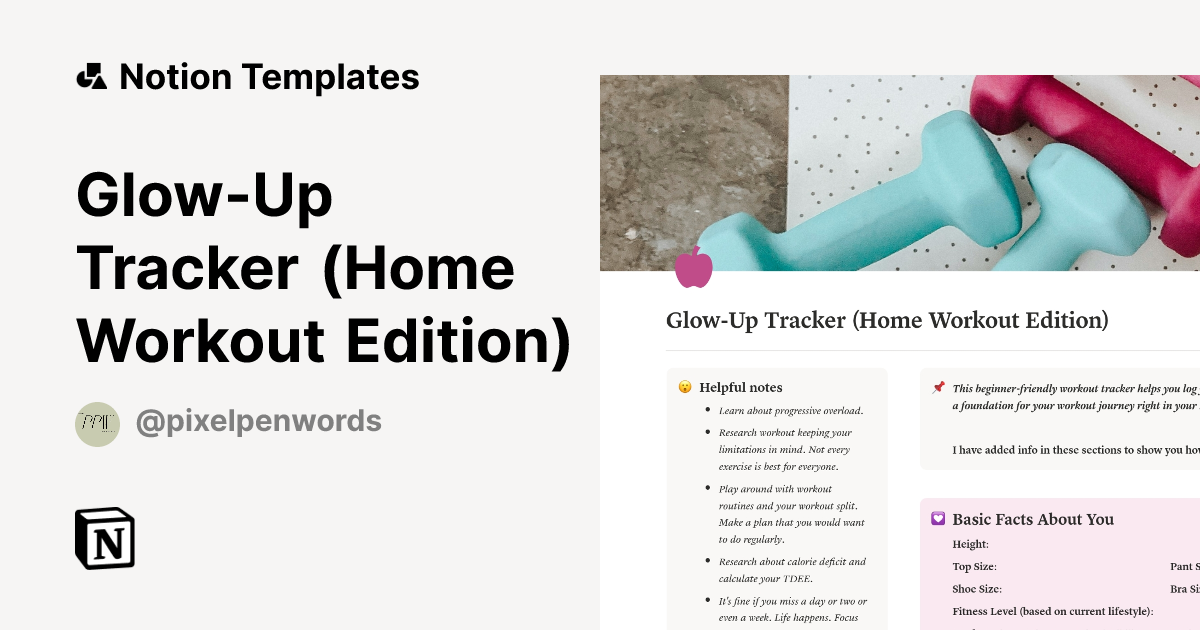 Glow-Up Tracker (Home Workout Edition) Template by PixelPenWords ...
