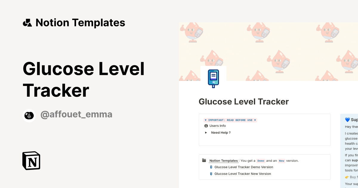 Glucose Level Tracker Template by Affouet_emma | Notion Marketplace