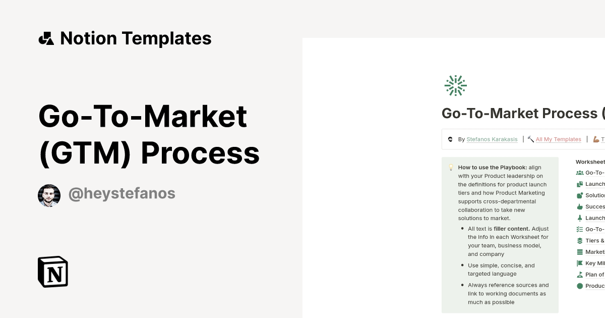 Go-To-Market (GTM) Process Template by Stefanos Karakasis | Notion Marketplace