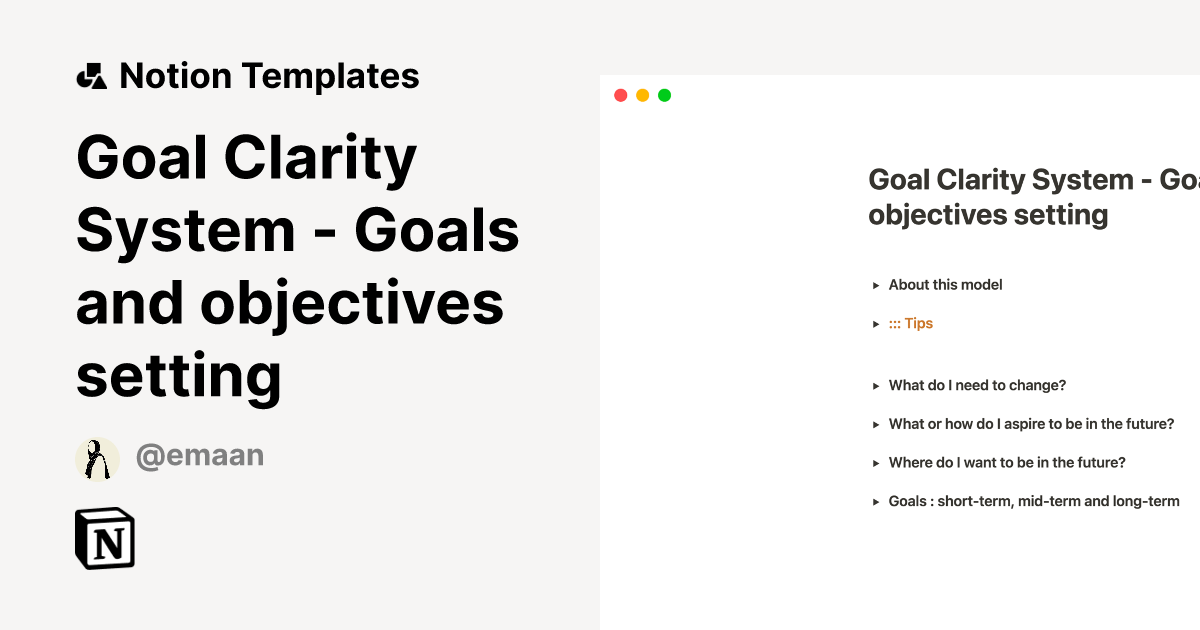 Goal Clarity System - Goals and objectives setting Template | Notion ...