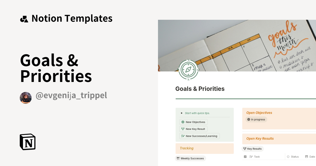 Goals & Priorities Template by Evgenija Trippel | Notion Marketplace