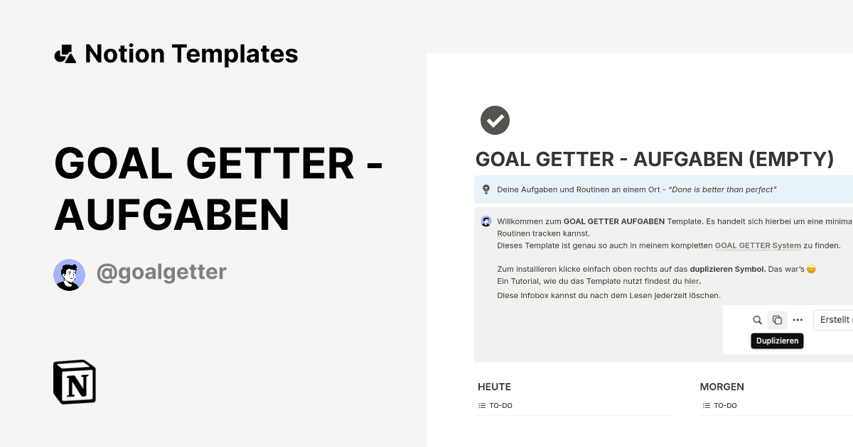 GOAL GETTER - AUFGABEN Template | Notion Marketplace