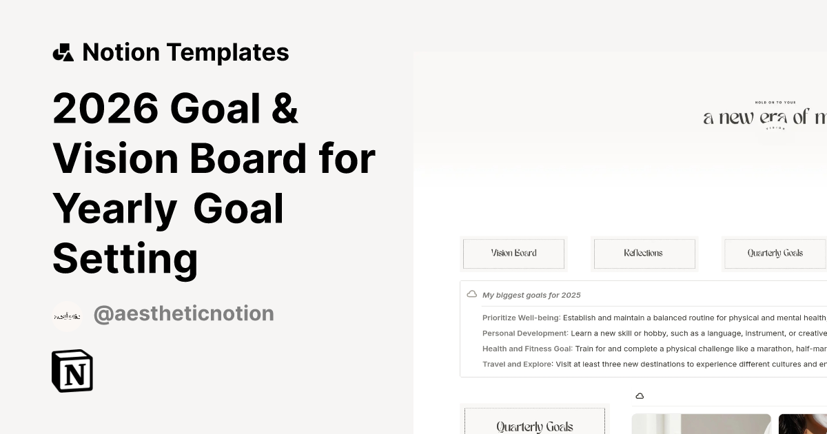 2026 Goal & Vision Board for Yearly Goal Setting Template | Notion ...