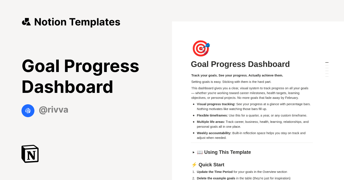 Goal Progress Dashboard Template | Notion Marketplace