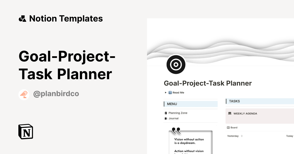 Goal-Project-Task Planner Template by PlanBird | Notion Marketplace