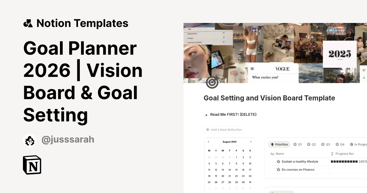 Goal Planner 2026 | Vision Board & Goal Setting Template by Sarah ...