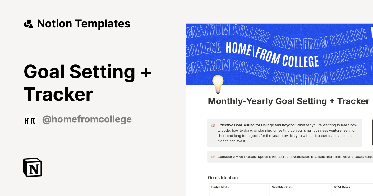 Goal Setting + Tracker Template | Notion Marketplace
