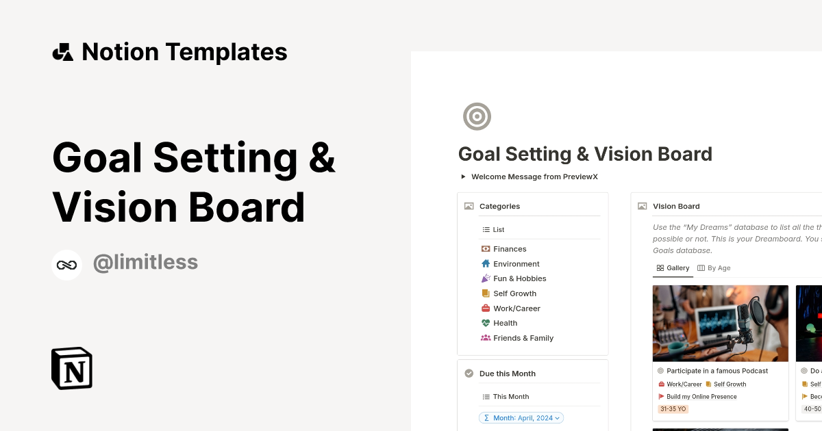 Goal Setting & Vision Board Template | Notion Marketplace