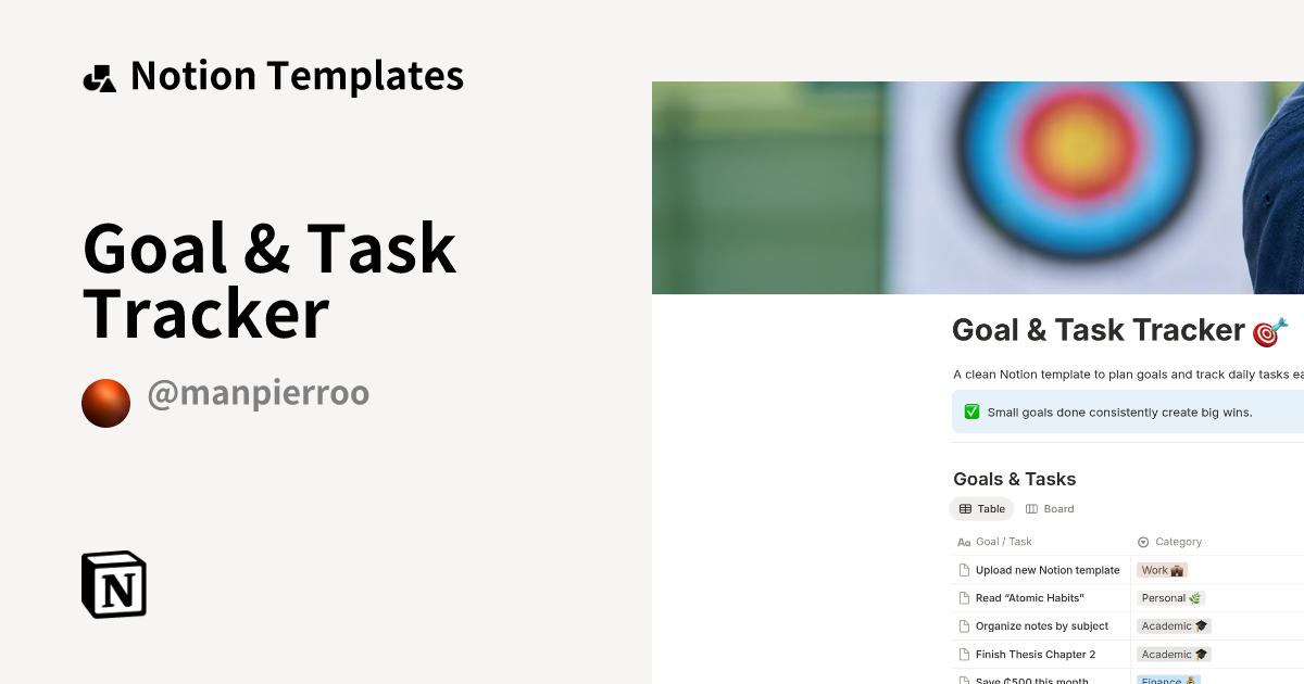 Goal & Task Tracker Template | Notion Marketplace