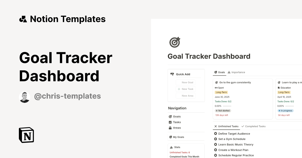 Goal Tracker Dashboard Template | Notion Marketplace