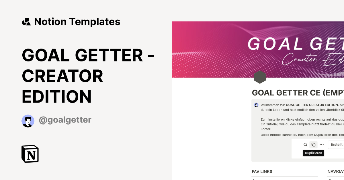 GOAL GETTER - CREATOR EDITION Template by Goal Getter Alex | Notion ...