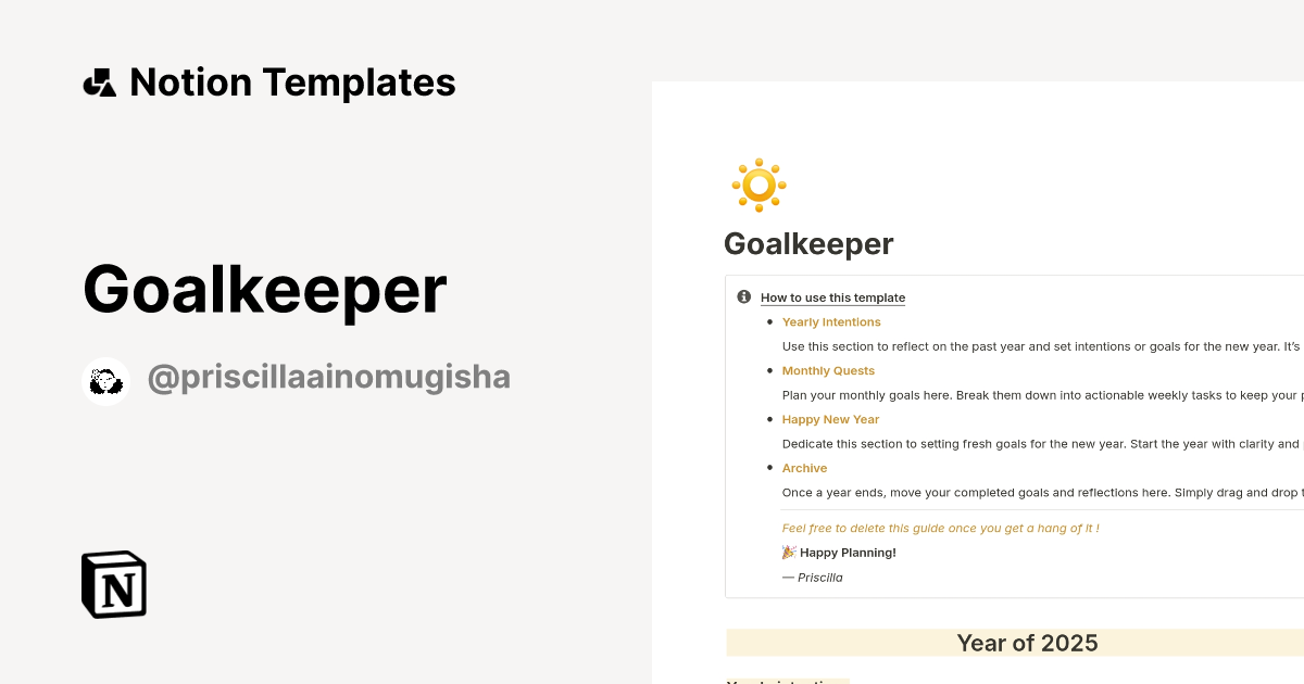 Goalkeeper Template | Notion Marketplace