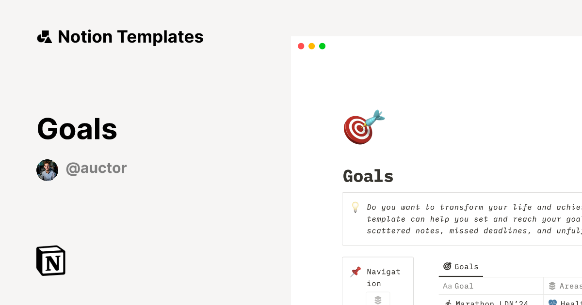 Goals Template by Auctor | Notion Marketplace