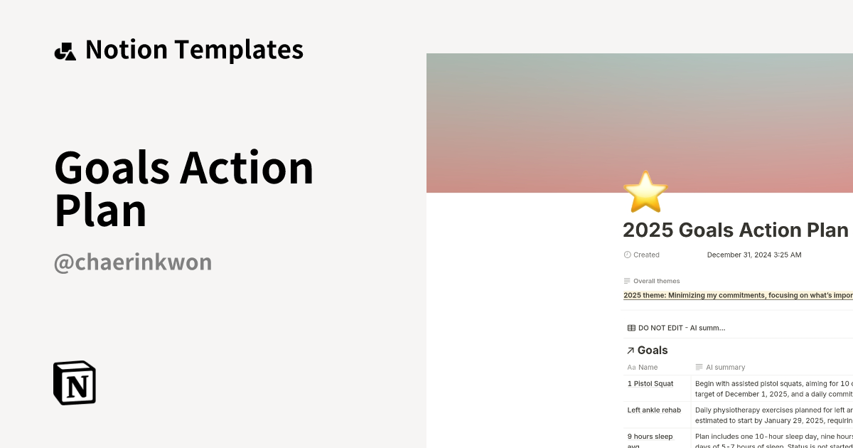 Goals Action Plan Template | Notion Marketplace