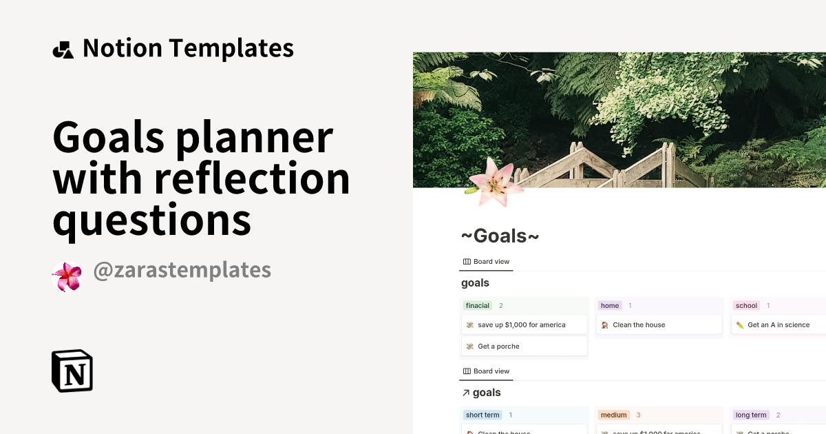 Goals planner with reflection questions Template by Oragnizers | Notion ...
