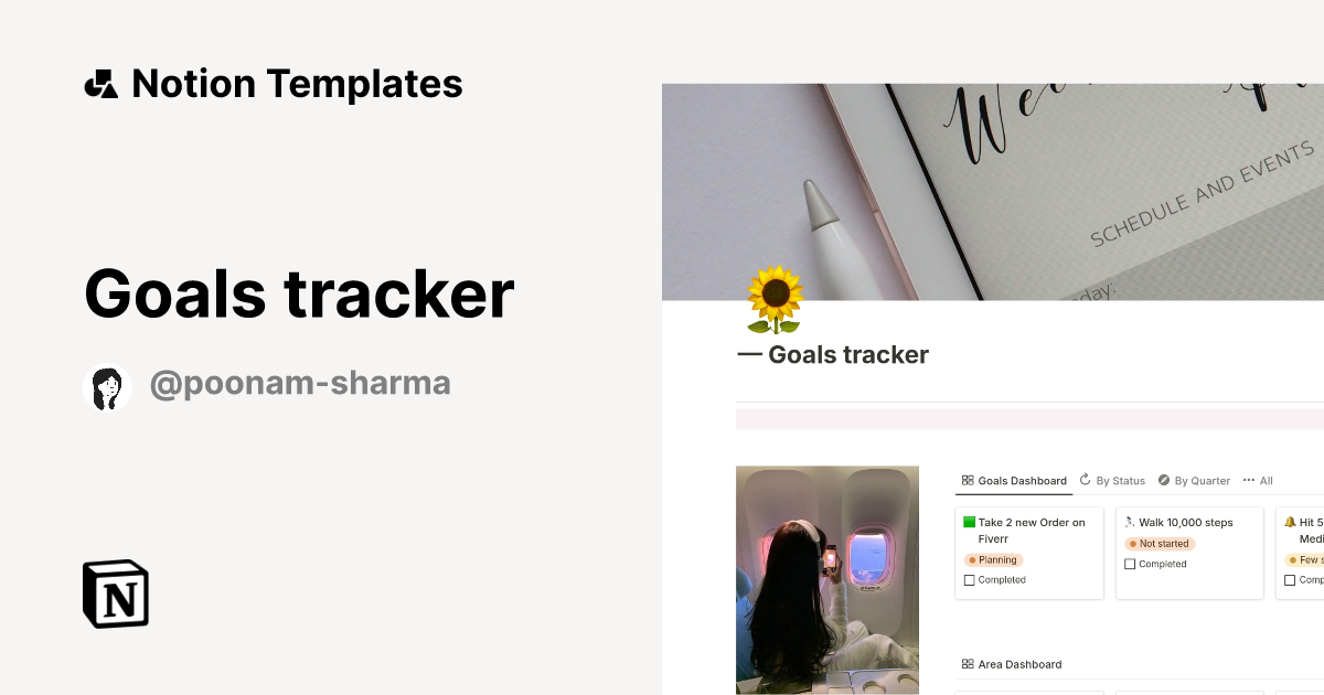 Goals tracker Template by Poonam Sharma | Notion Marketplace