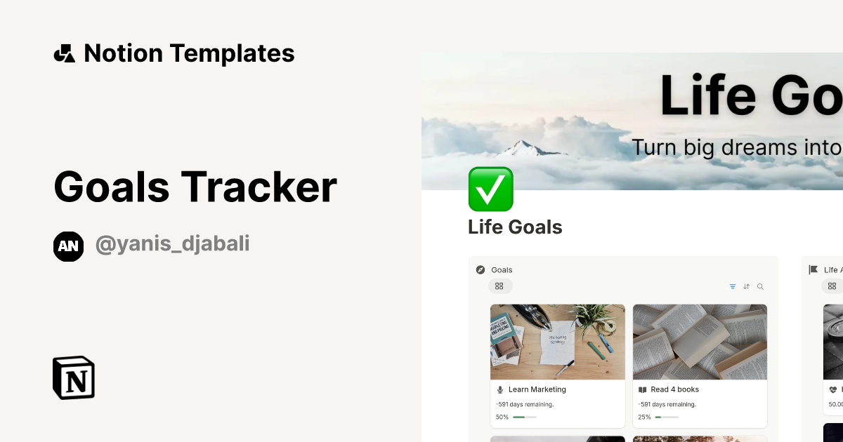 Goals Tracker Template by Yanis Djabali | Notion Marketplace