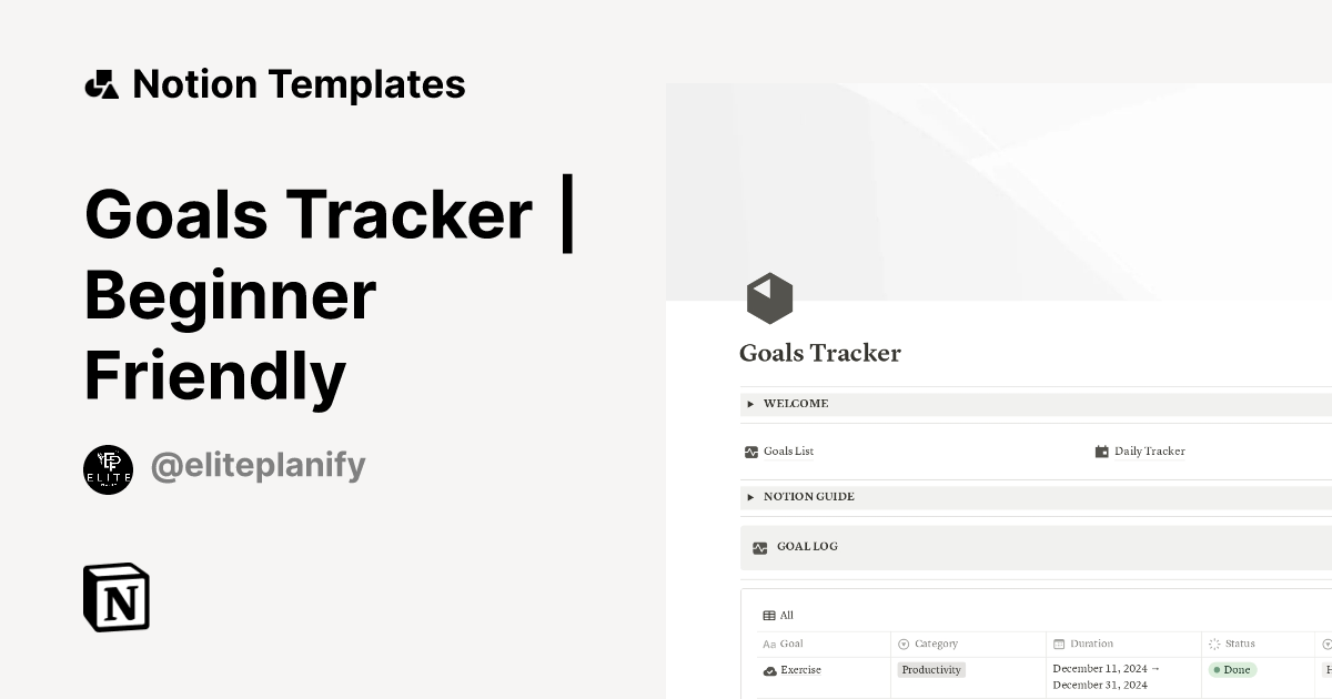 Goals Tracker | Beginner Friendly Template | Notion Marketplace