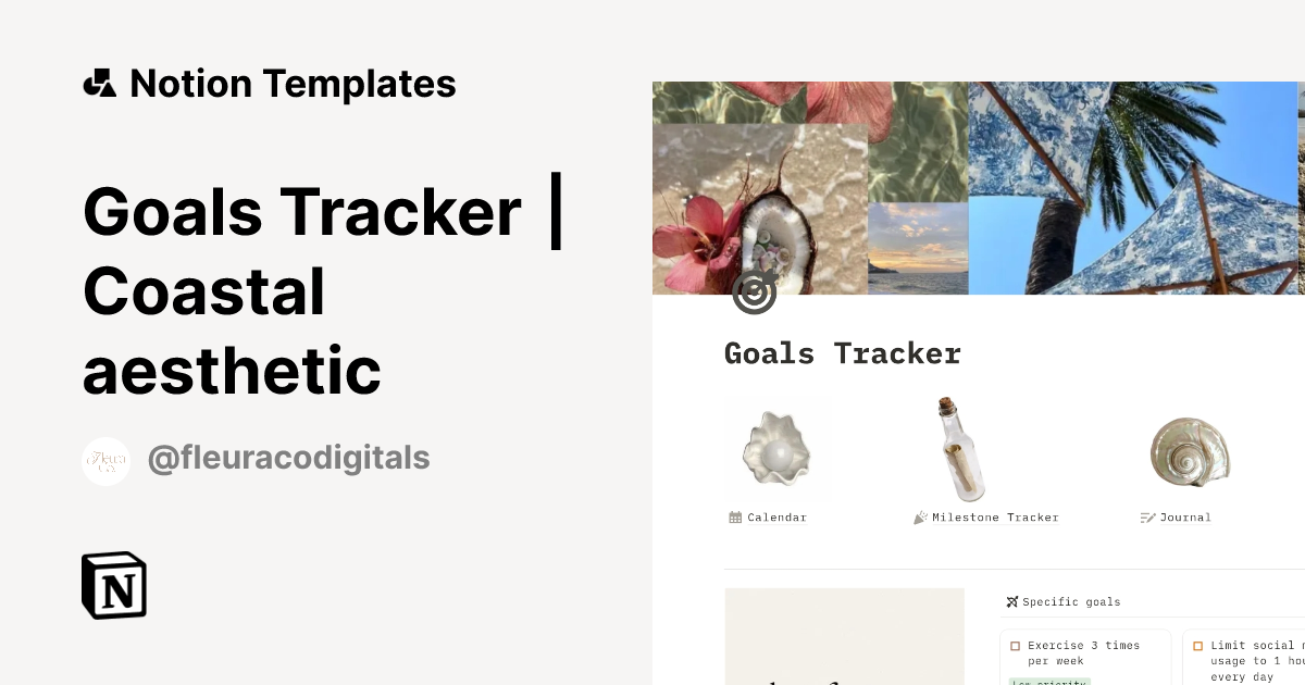 Goals Tracker | Coastal aesthetic Template by FleuraCo. | Notion ...