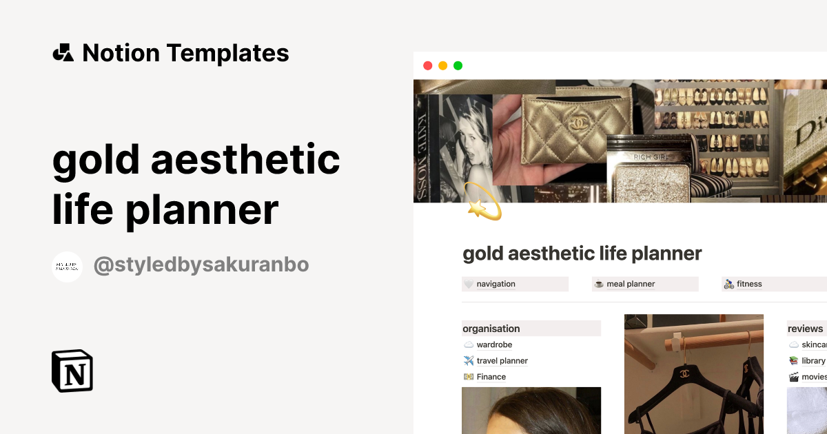 gold aesthetic life planner Template by Styled by Sakuranbo | Notion ...
