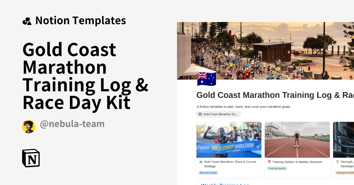 Gold Coast Marathon Training Log & Race Day Kit Template by Nebula ...