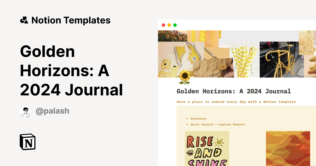 Golden Horizons: A 2024 Journal Template by Palash Lalwani | Notion ...