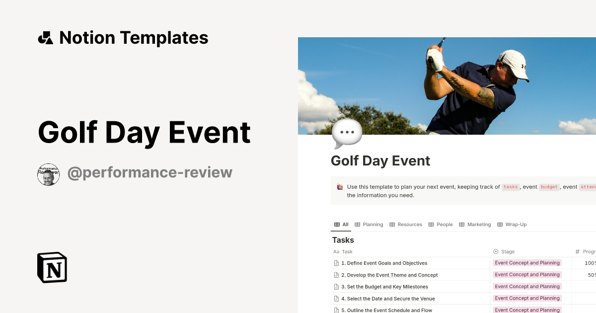 Golf Day Event Template by Performance Reviewer | Notion Marketplace