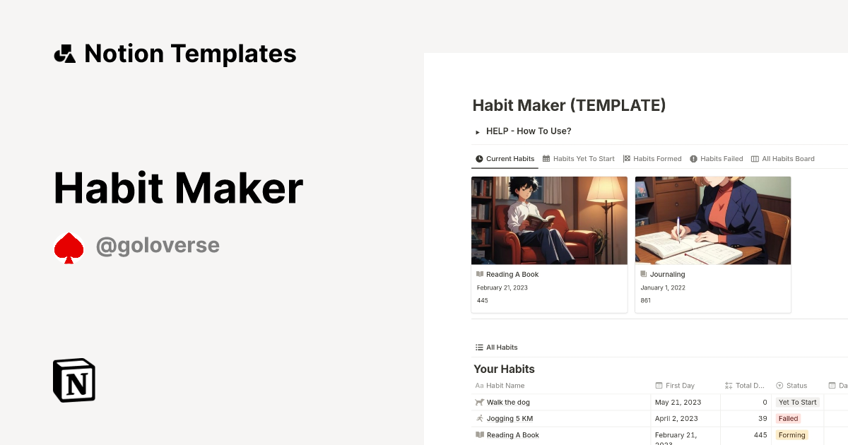 Habit Maker Template by Goloverse | Notion Marketplace